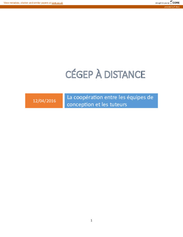 (PDF) Cégep à distance : La coopération entre les équipes de conception ...
