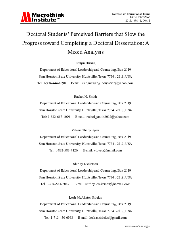 (PDF) Doctoral Students’ Perceived Barriers that Slow the Progress toward Completing a Doctoral ...