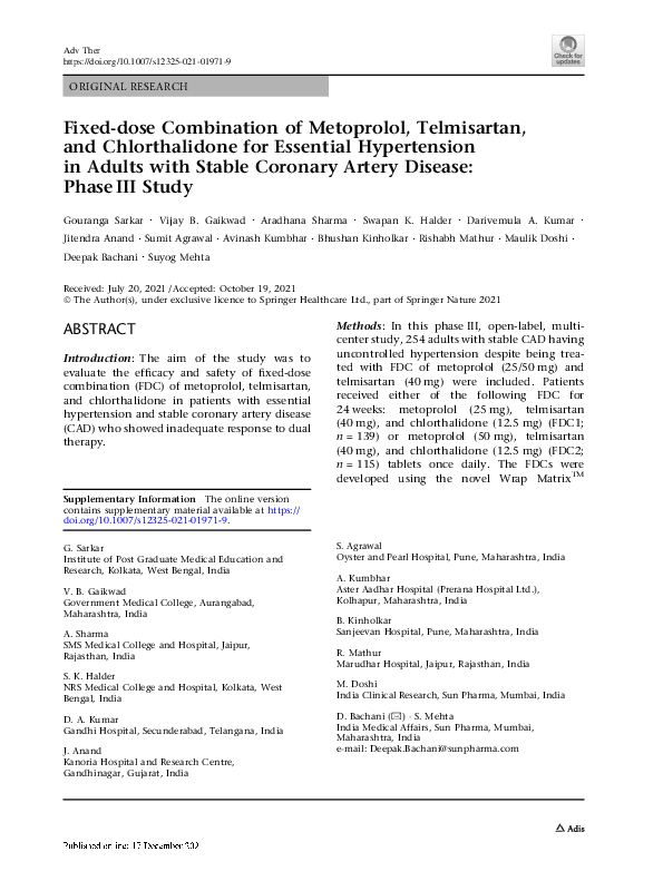 (PDF) Fixed-dose Combination of Metoprolol, Telmisartan, and ...