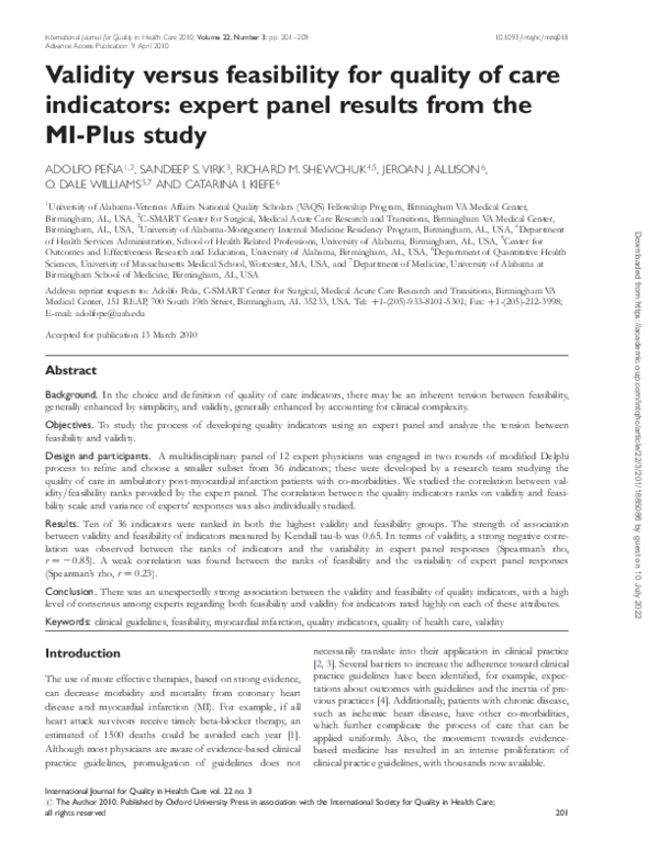 (PDF) Validity versus feasibility for quality of care indicators: expert panel results from the ...