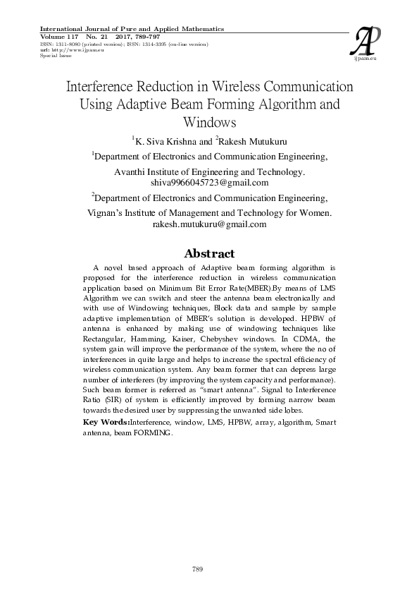 (PDF) Interference Reduction in Wireless Communication Using Adaptive ...
