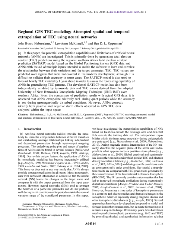 (PDF) Neural Network-Based Modeling of GPS TEC