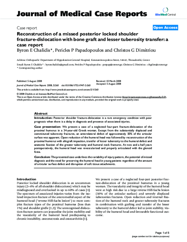 (PDF) Reconstruction of a missed posterior locked shoulder fracture ...
