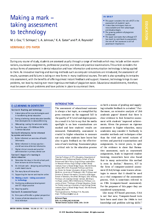 (PDF) Making a mark – taking assessment to technology