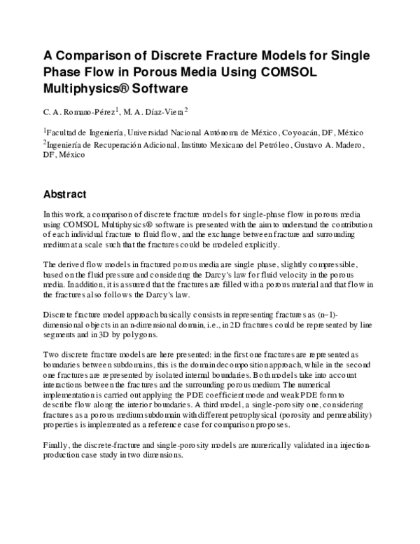 Pdf A Comparison Of Discrete Fracture Models For Single Phase Flow In