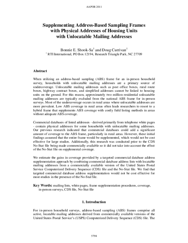 (PDF) Supplementing Address-Based Sampling Frames with Physical ...
