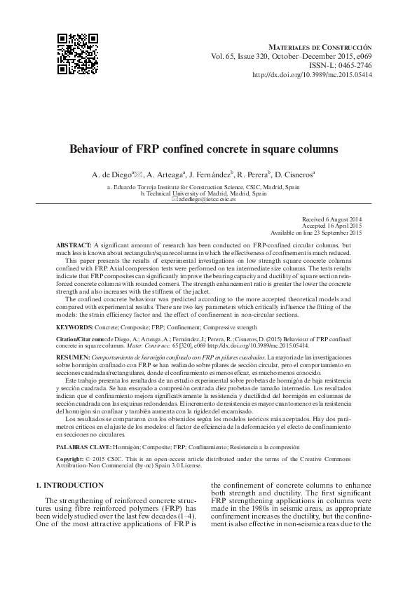 Pdf Behaviour Of Frp Confined Concrete In Square Columns