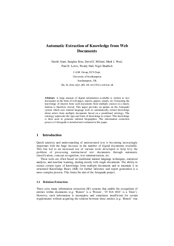 (PDF) Automatic extraction of knowledge from web documents