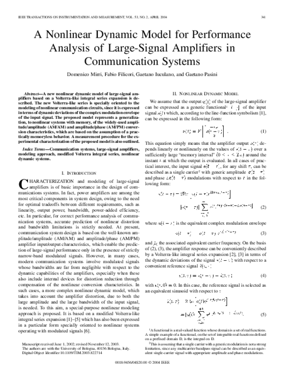 (PDF) A Nonlinear Dynamic Model for Performance Analysis of Large-Signal Amplifiers in ...