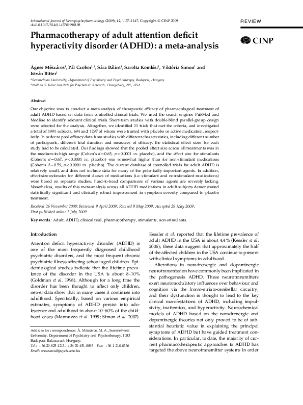 (PDF) Pharmacotherapy of adult attention deficit/hyperactivity disorder: review of evidence ...