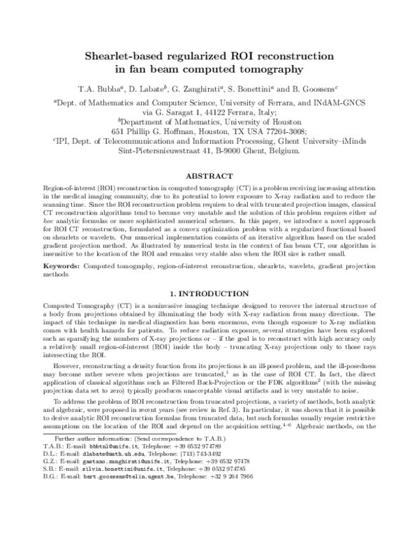 (PDF) Shearlet-based regularized ROI reconstruction in fan beam computed tomography