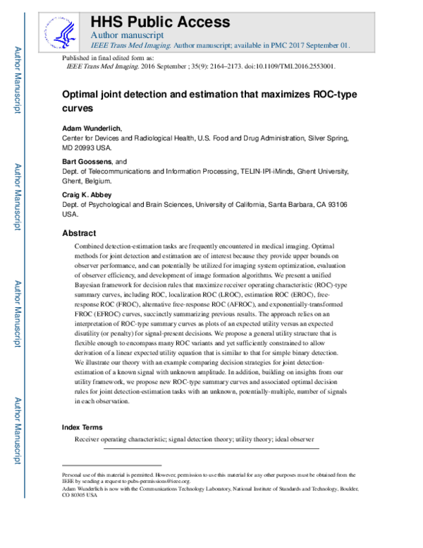 Pdf Optimal Joint Detection And Estimation That Maximizes Roc Type