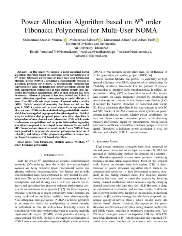 (PDF) Power Allocation Algorithm based on Nth order Fibonacci Polynomial for Multi-User NOMA