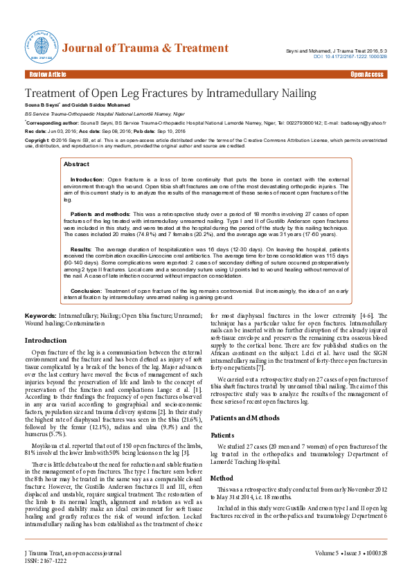 (PDF) Treatment of Open Leg Fractures by Intramedullary Nailing