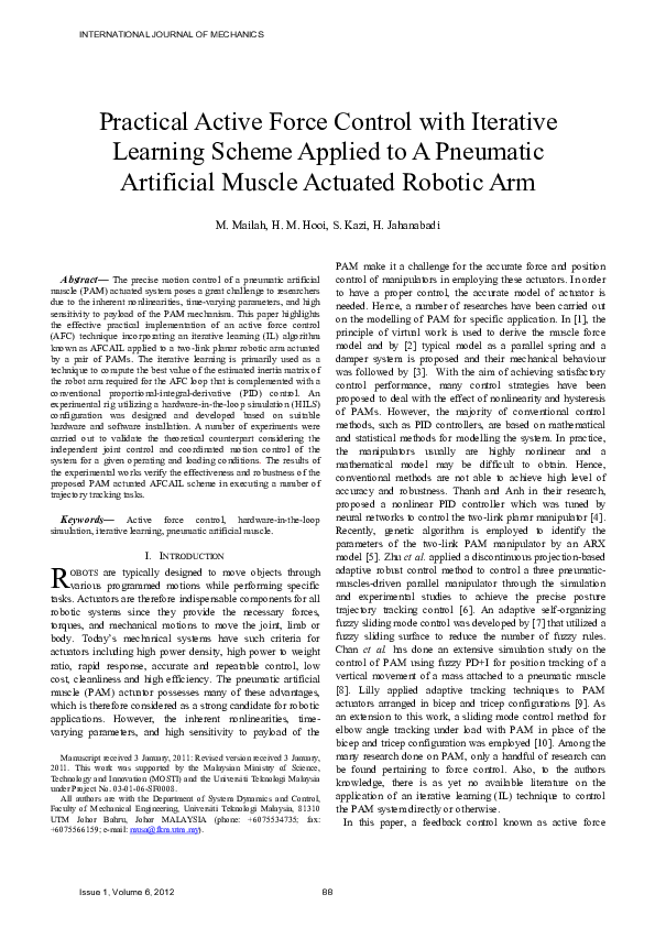 Pdf Practical Active Force Control With Iterative Learning Scheme Applied To A Pneumatic