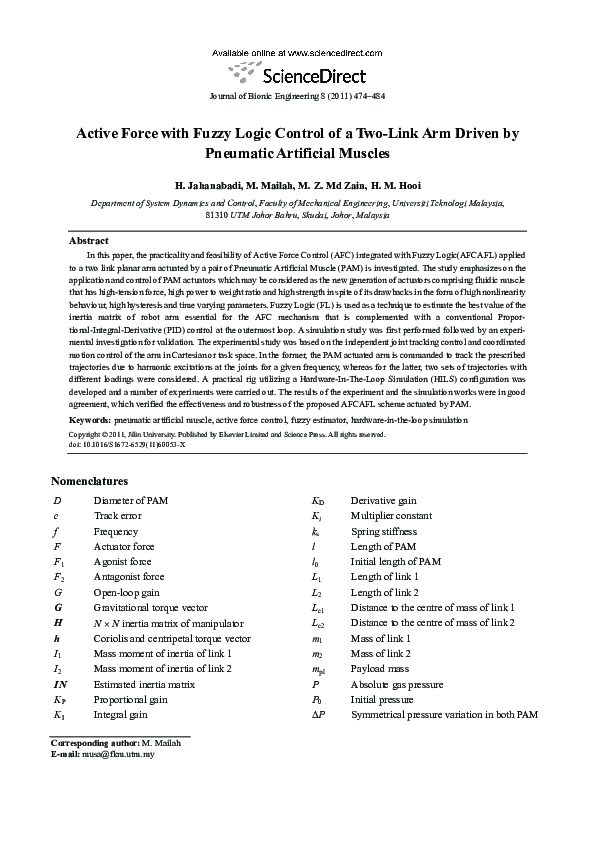 (PDF) Active force with fuzzy logic control of a two-link arm driven by ...