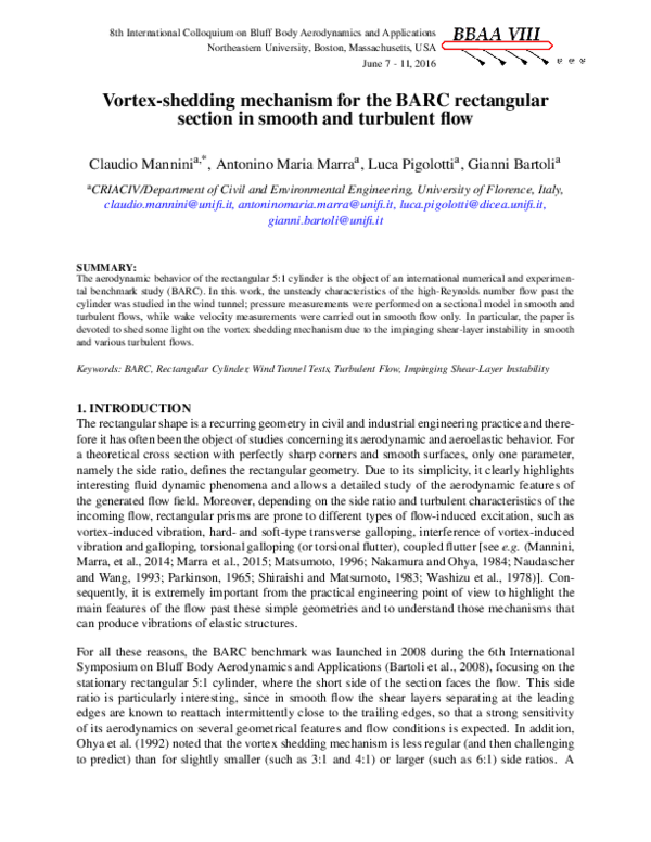 (PDF) Vortex-shedding mechanism for the BARC rectangular section in ...