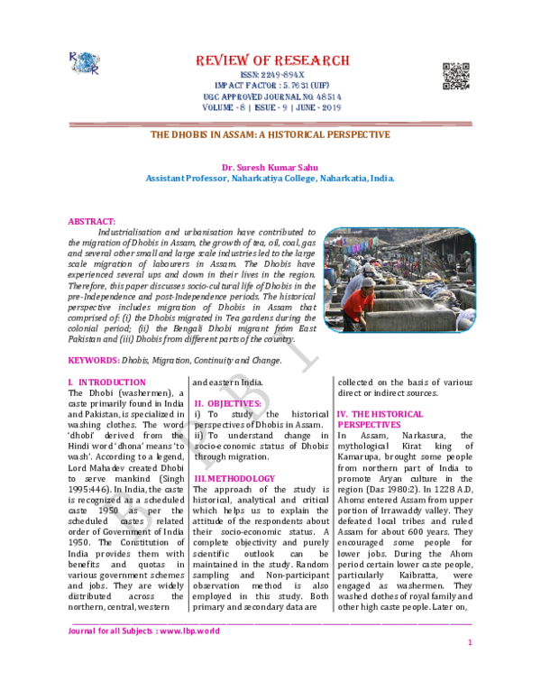 (PDF) The Dhobis in Assam : A Historical Perspective