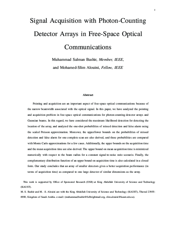 Pdf Signal Acquisition With Photon Counting Detector Arrays In Free