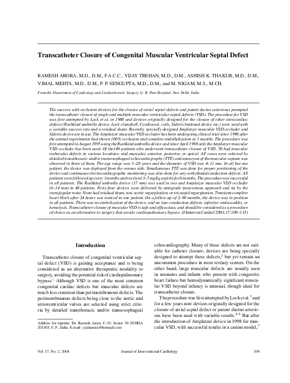(PDF) Transcatheter Closure of Congenital Muscular Ventricular Septal ...
