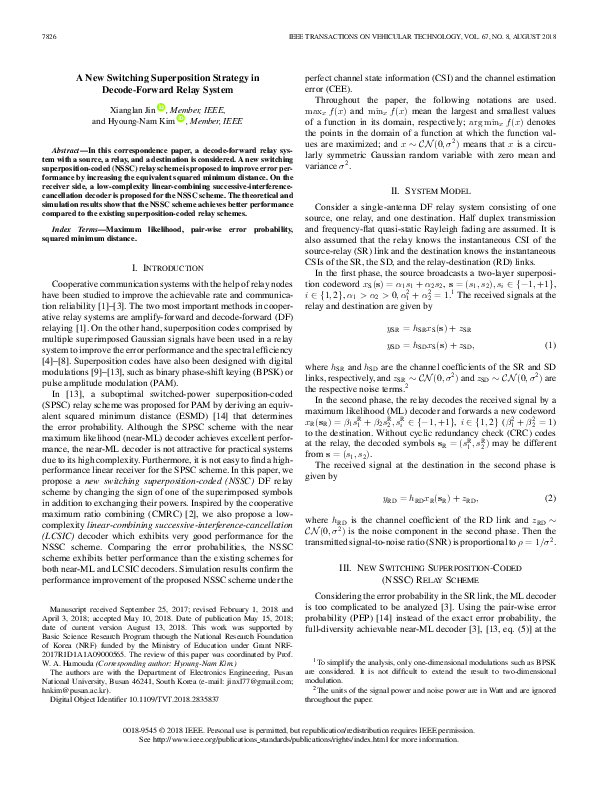 Pdf A New Switching Superposition Strategy In Decode Forward Relay System
