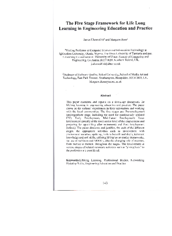 (PDF) The Five Stage Framework for Life Long Learning in Engineering ...