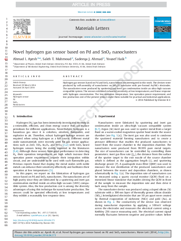 (PDF) Novel hydrogen gas sensor based on Pd and SnO2 nanoclusters