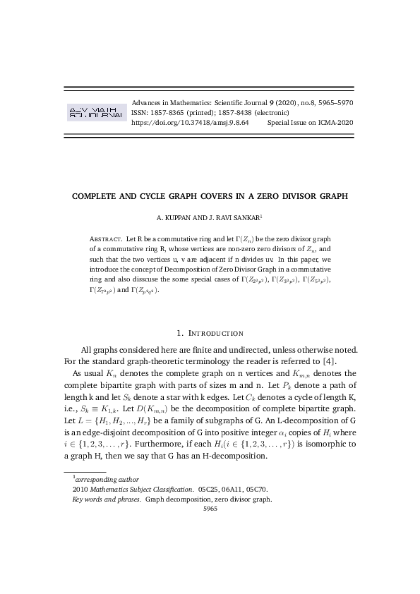 Pdf Complete And Cycle Graph Covers In A Zero Divisor Graph