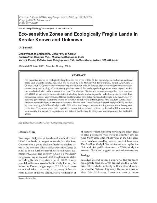 (PDF) Eco-sensitive Zones and Ecologically Fragile Lands in Kerala ...