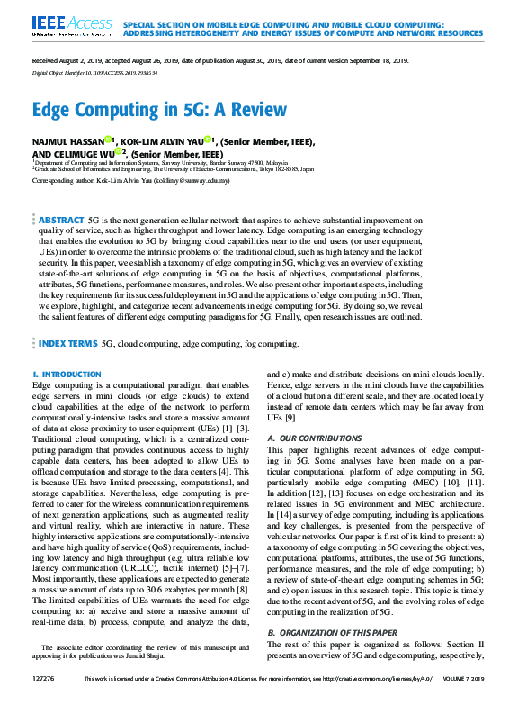 (PDF) Edge Computing in 5G: A Review