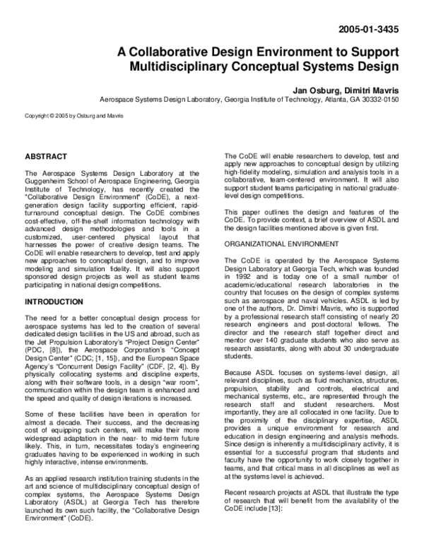 (PDF) A Collaborative Design Environment to Support Multidisciplinary Conceptual Systems Design