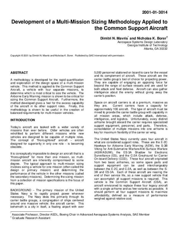 (PDF) Development of a Multi-Mission Sizing Methodology Applied to the ...