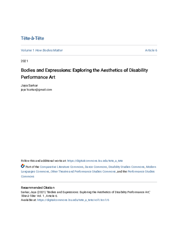 (PDF) Bodies and Expressions: Exploring the Aesthetics of Disability ...