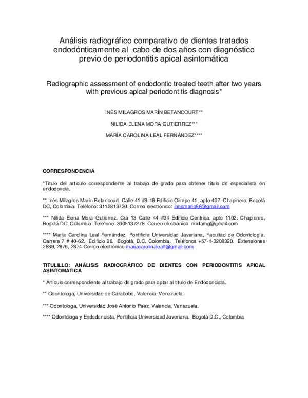 (PDF) Análisis radiográfico comparativo de dientes tratados ...