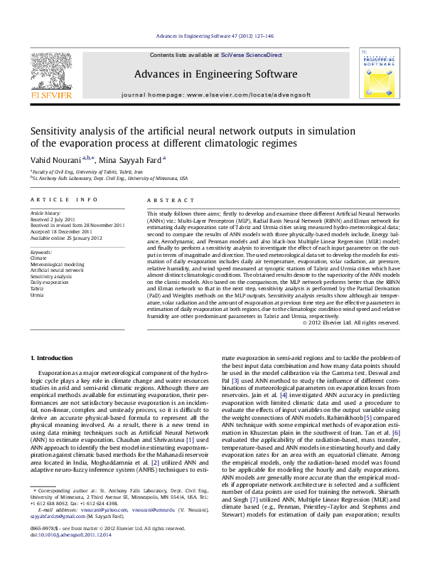 Pdf Sensitivity Analysis Of The Artificial Neural Network Outputs In Simulation Of The