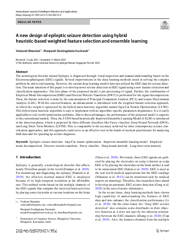 Pdf A New Design Of Epileptic Seizure Detection Using Hybrid Heuristic Based Weighted Feature