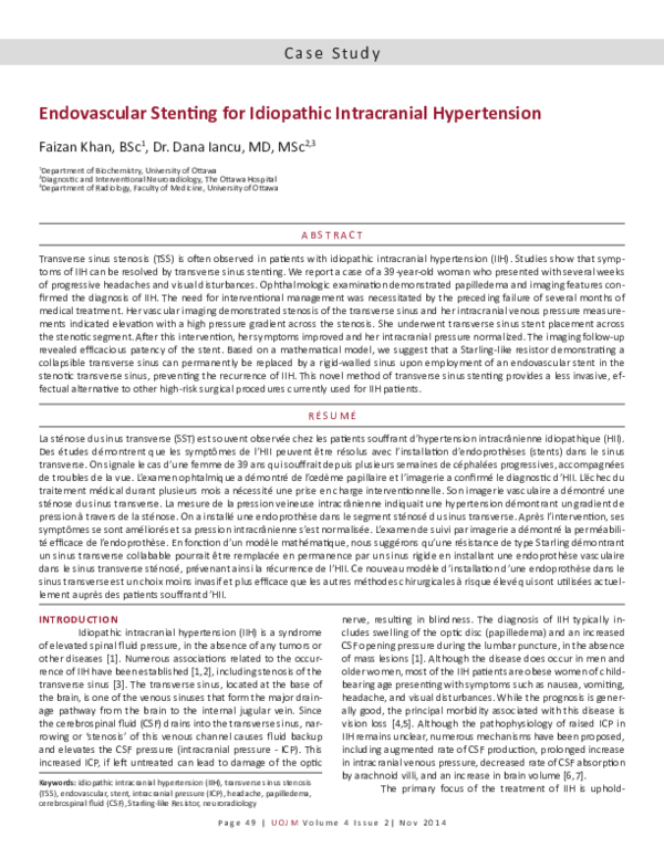 (PDF) Endovascular Stenting for Idiopathic Intracranial Hypertension