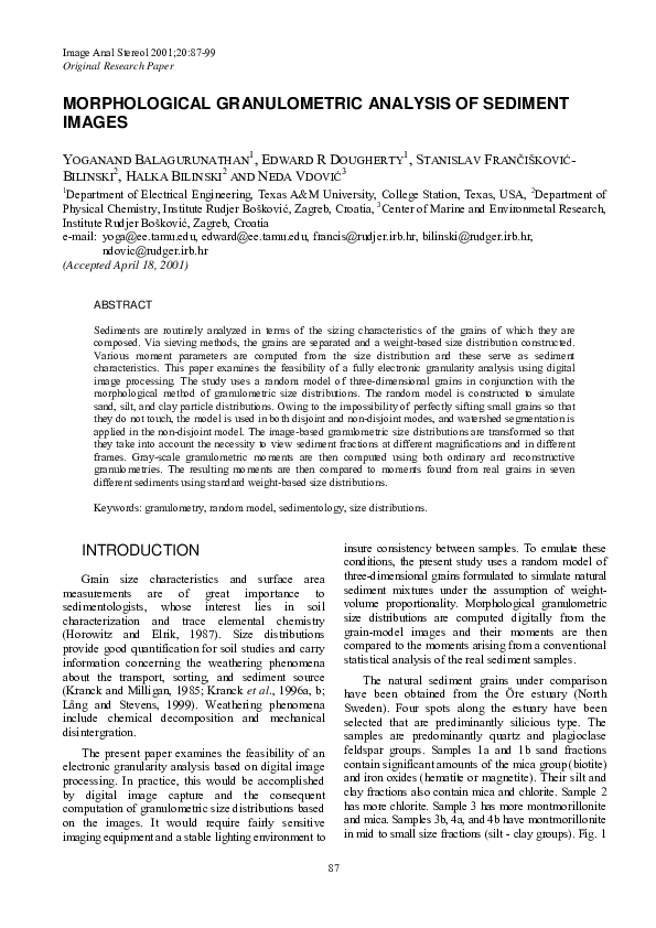 (PDF) Morphological Granulometric Analysis of Sediment Images