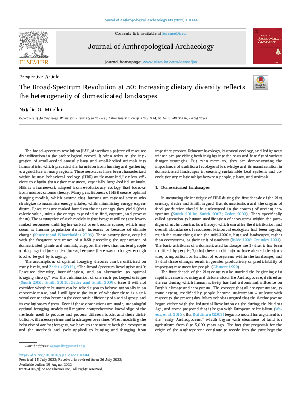 (PDF) The Broad-Spectrum Revolution at 50: Increasing dietary diversity ...