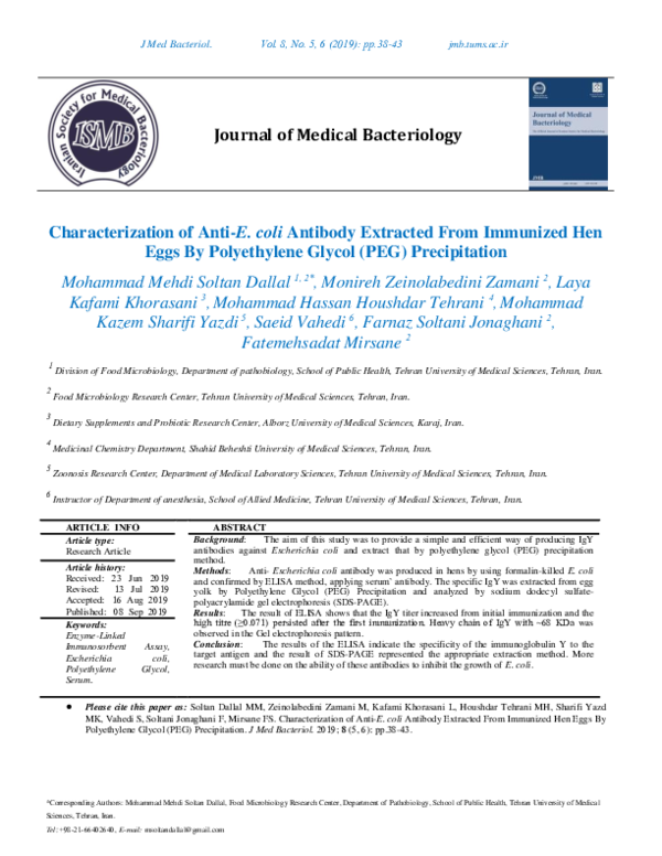 (PDF) Characterization of Anti-E.Coli Antibody Exteracted From ...