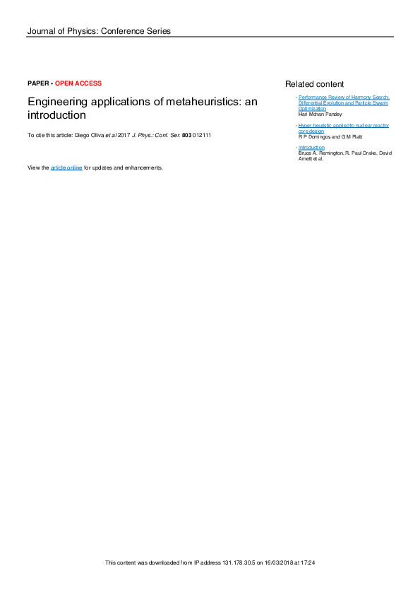 Pdf Engineering Applications Of Metaheuristics An Introduction