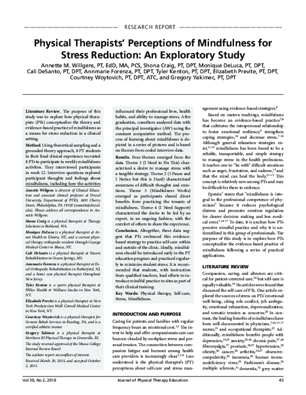 (PDF) Physical Therapists’ Perceptions of Mindfulness for Stress ...