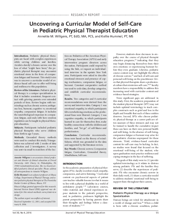 (PDF) Uncovering a Curricular Model of Self-Care in Pediatric Physical ...