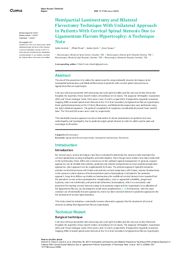 (PDF) Hemipartial Laminectomy and Bilateral Flavectomy Technique With ...
