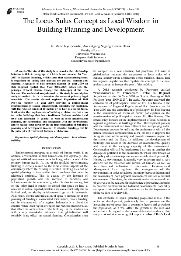 (PDF) The Locus Sulus Concept as Local Wisdom in Building Planning and ...
