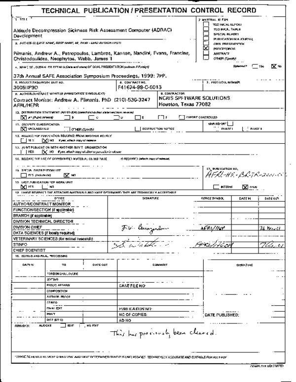 (PDF) Altitude Decompression Sickness Risk Assessment Computer (ADRAC ...