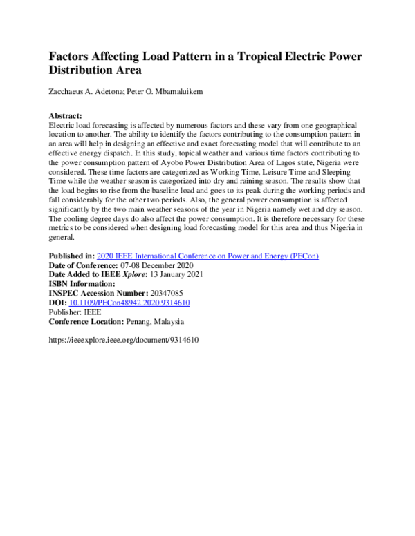 (PDF) Factors Affecting Load Pattern in a Tropical Electric Power ...