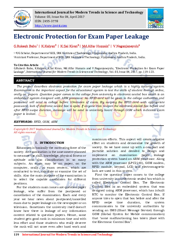 (PDF) Electronic Protection for Exam Paper Leakage