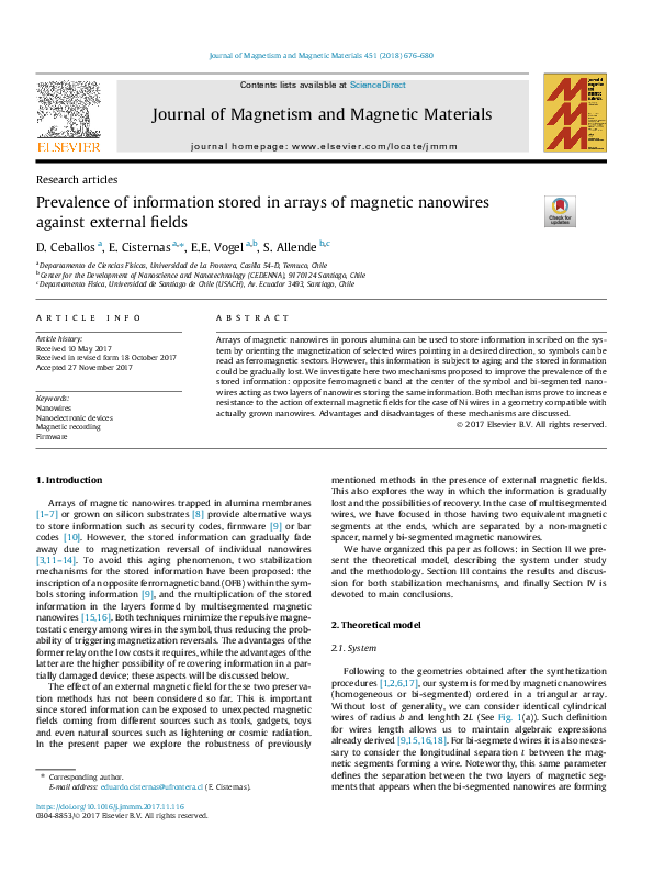 (PDF) Prevalence of information stored in arrays of magnetic nanowires against external fields