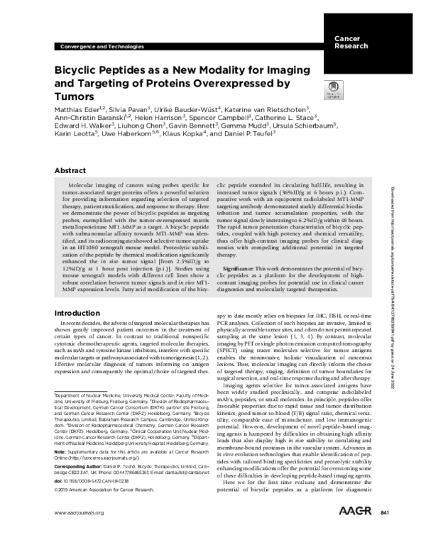 (PDF) Bicyclic Peptides as a New Modality for Imaging and Targeting of ...